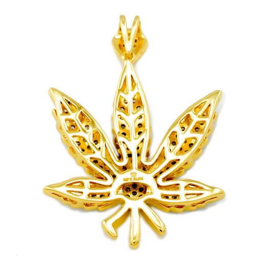 18k Gold Iced Weed Pendant with Box Chain – Niv's Bling
