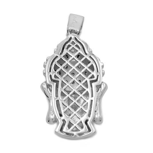 18k White Gold Iced Buddha Pendant With Box Chain – Niv's Bling
