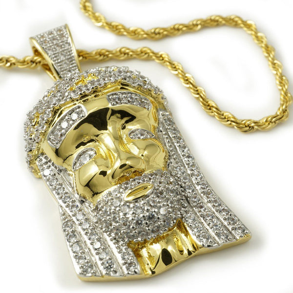18k Gold Mini Jesus Piece 2z With Rope Chain – Niv's Bling